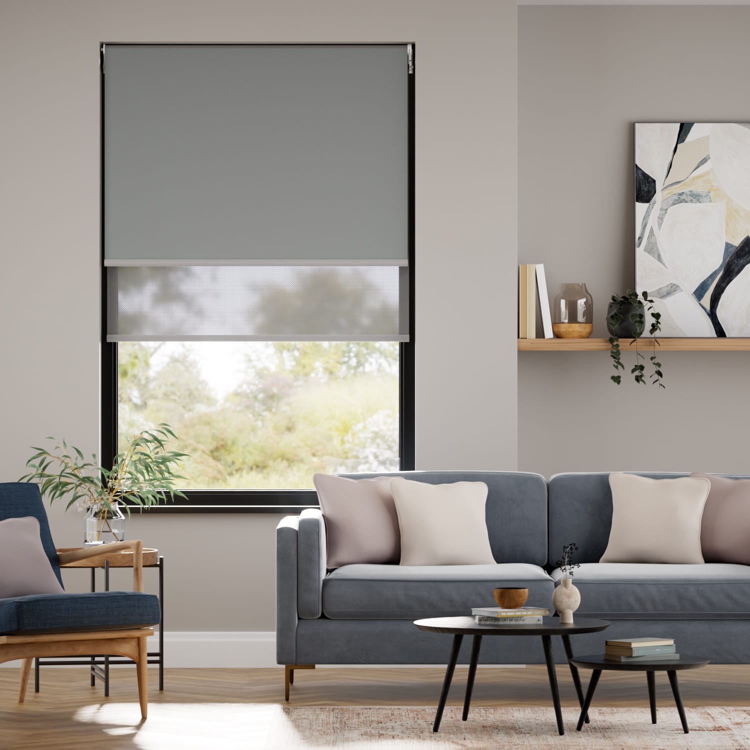 Atom Mid Grey Double Roller Blind | Blinds 2go Ireland