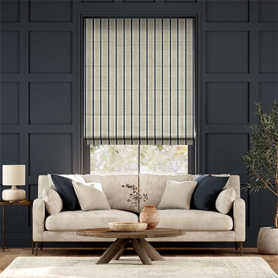 Twill Stripe Linen Deep Blue Roman Blind | Blinds 2go Ireland