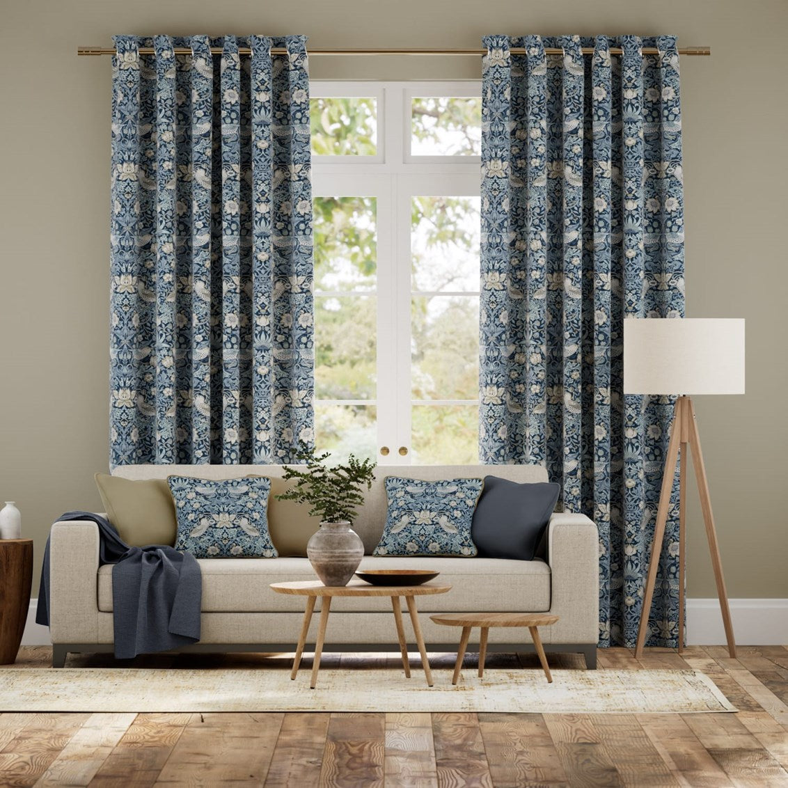 William Morris Strawberry Thief Indigo Blue Curtains | Blinds 2go Ireland