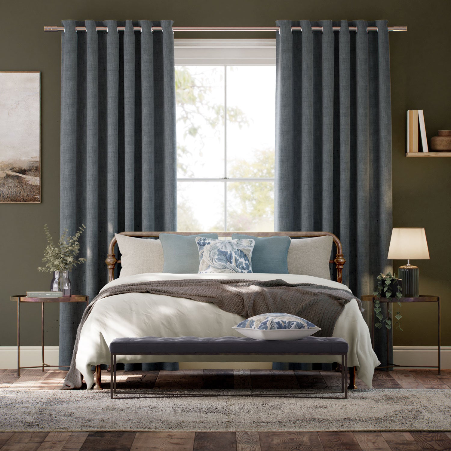 Eco-Friendly Riley Prussian Blue Curtains | Blinds 2go