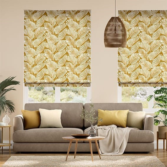 Silhouette Leaves Ochre Roman Blind | Blinds 2go Ireland